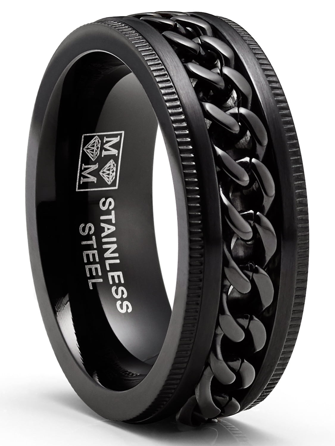 Metal Masters Mens Stainless Steel Curb Chain Link Spinner Fidget Ring ...