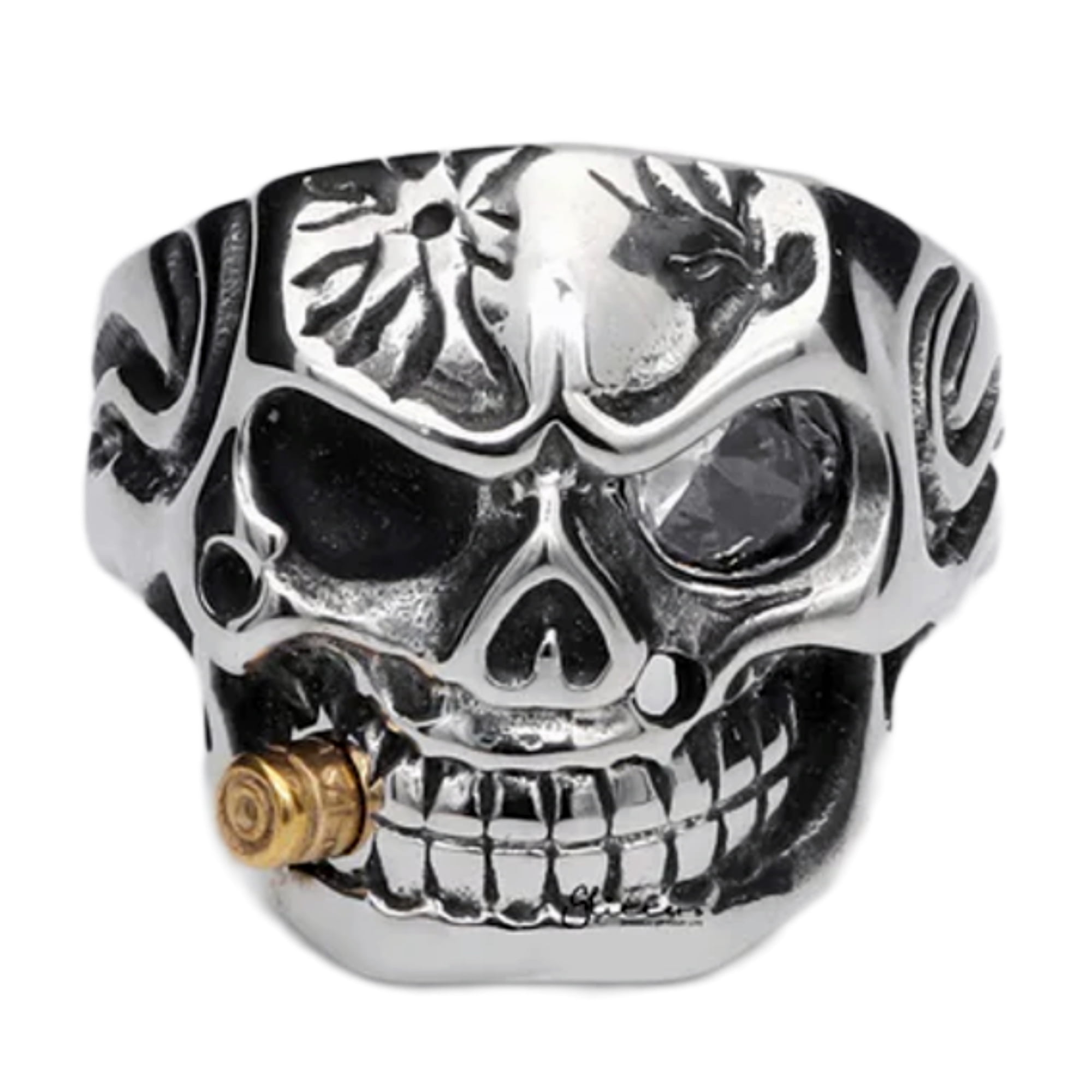 Metal Masters Mens Stainless Steel Skull Biker Ring Cubic Zirconia ...