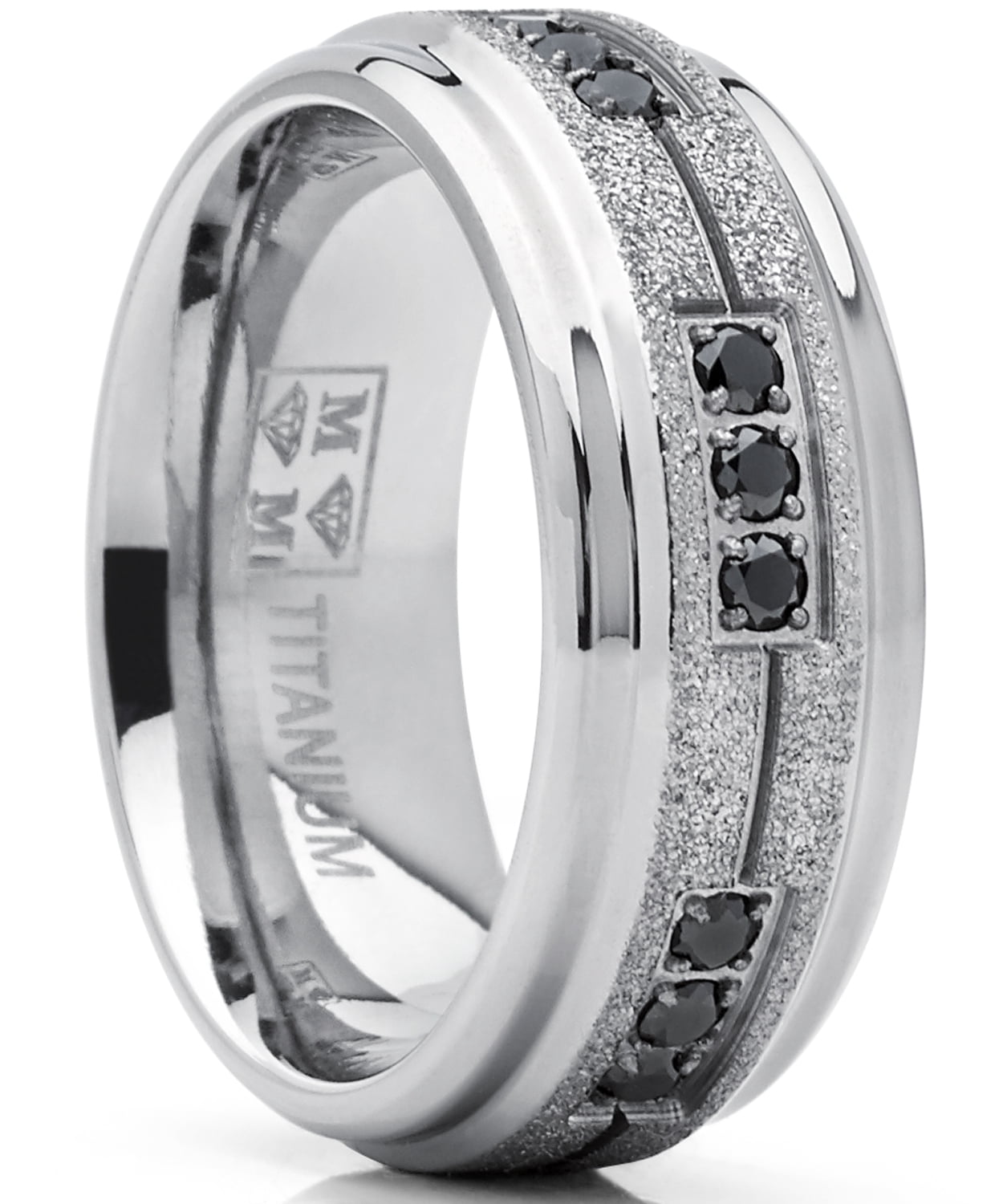 Metal Masters Titanium Black Cubic Zirconia Wedding Band, Sandblasted ...