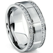 Metal Masters Titanium Men's Wedding Band, 8 MM, with 9 Large Channel Set Cubic Zirconia Stones ...