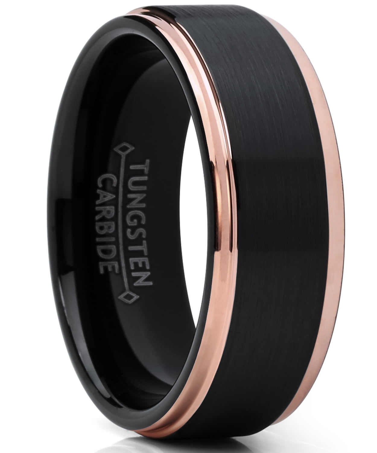 Metal Masters Mens Tungsten Carbide Black RoseTone Brushed Raised Center Wedding Band Engagement ...