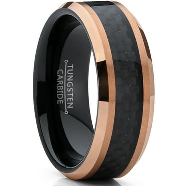 Metal Masters Mens Tungsten Carbide Black RoseTone Brushed Raised Center Wedding Band Engagement ...