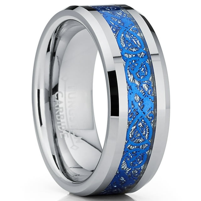 Metal Masters Men's Tungsten Carbide Blue Dragon Ring Wedding Band Comfort Fit 8mm 13.5 ...
