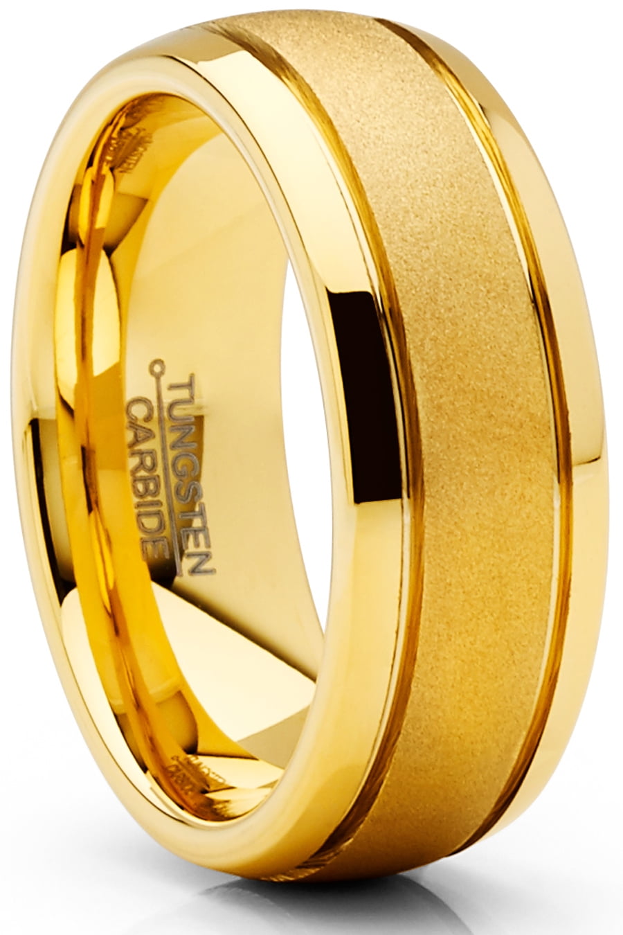 Metal Masters Mens Tungsten Carbide Ring Black Goldtone Dome Sandblasted Wedding Band 8mm ...