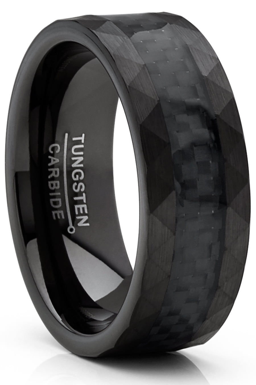 Metal Masters Mens Tungsten Carbide Ring Carbon Fiber Inlay Hammered ...