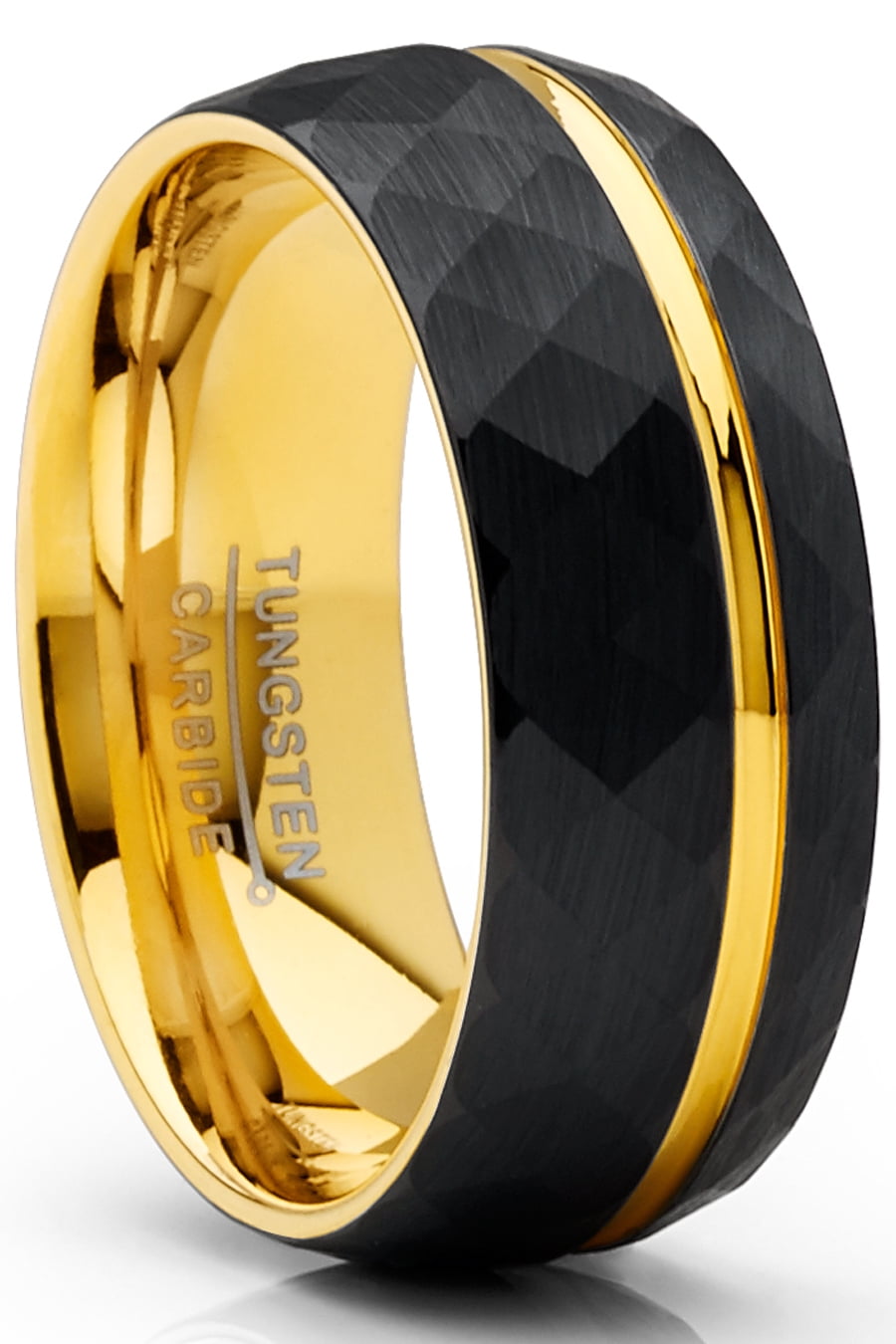 Metal Masters Mens Tungsten Carbide Ring Dome Hammered Black Goldtone Wedding Band 8mm - Walmart.com