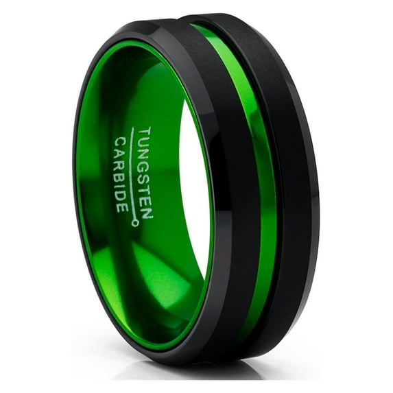 Metal Masters Mens Tungsten Carbide Ring, Grooved Wedding Band, 8mm, Blue Red Green - Walmart.com