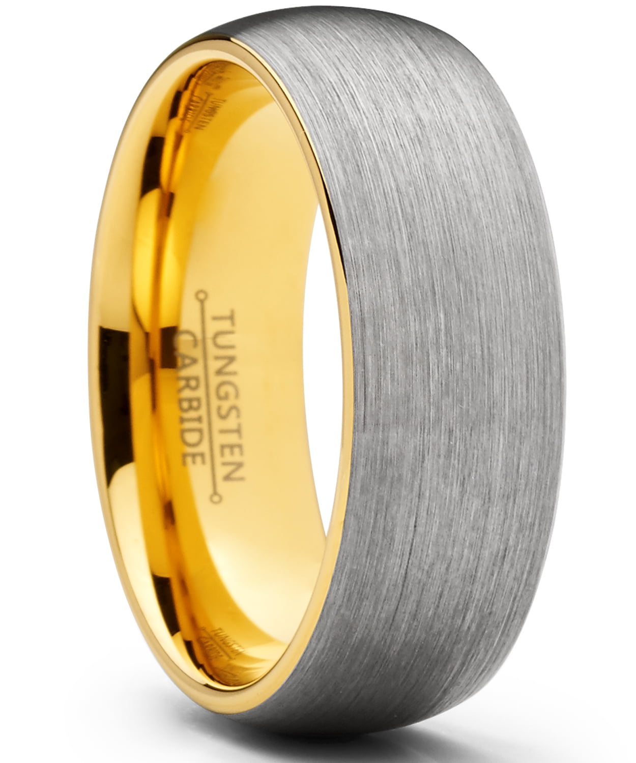 Metal Masters Mens Tungsten Carbide Wedding Band Ring 8mm Dome Brushed GoldTone Comfort-Fit Band ...