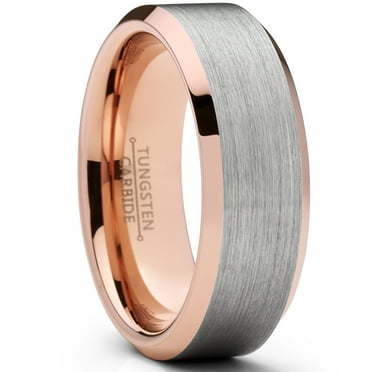 Metal Masters Mens Tungsten Carbide Black RoseTone Brushed Raised Center Wedding Band Engagement ...