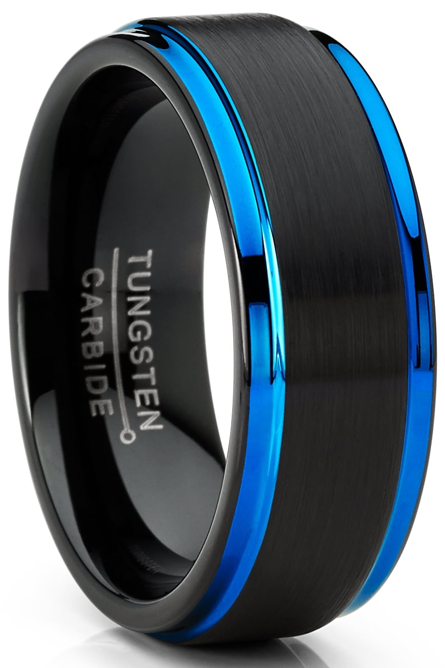Metal Masters Mens Tungsten Carbide Wedding Band Ring Black Blue Edges 8mm Comfort-Fit - Walmart.com