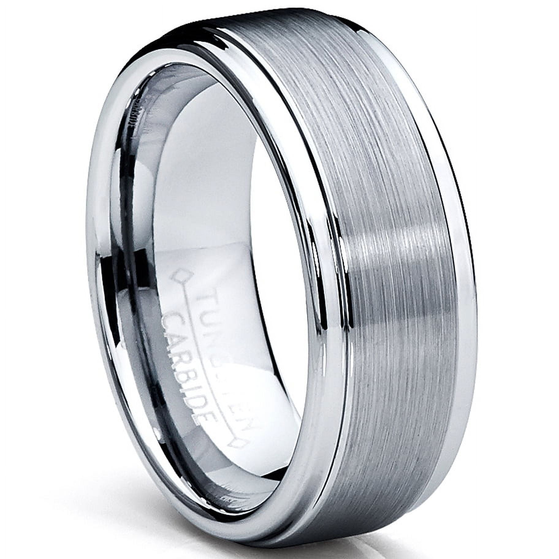 Metal Masters Mens Tungsten Ring Matte Finish High-Polish Wedding Band Silver 8mm Comfort-fit ...