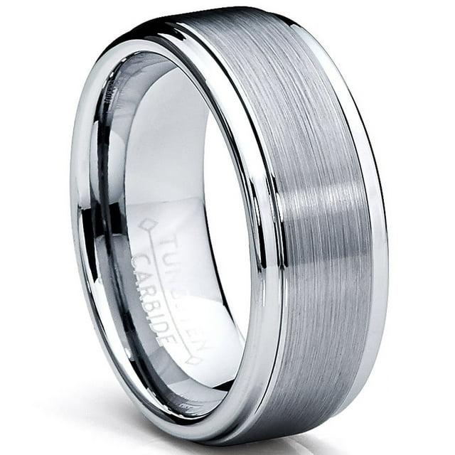 Metal Masters Mens Tungsten Ring Matte Finish High-Polish Wedding Band Silver 8mm Comfort-fit ...