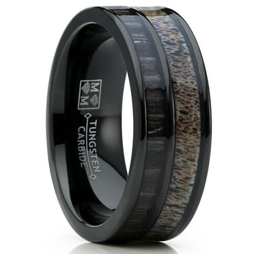 Metal Masters Men's Black Tungsten Titanium Hunting Ring Wedding Band with Koa Wood Deer Nature ...