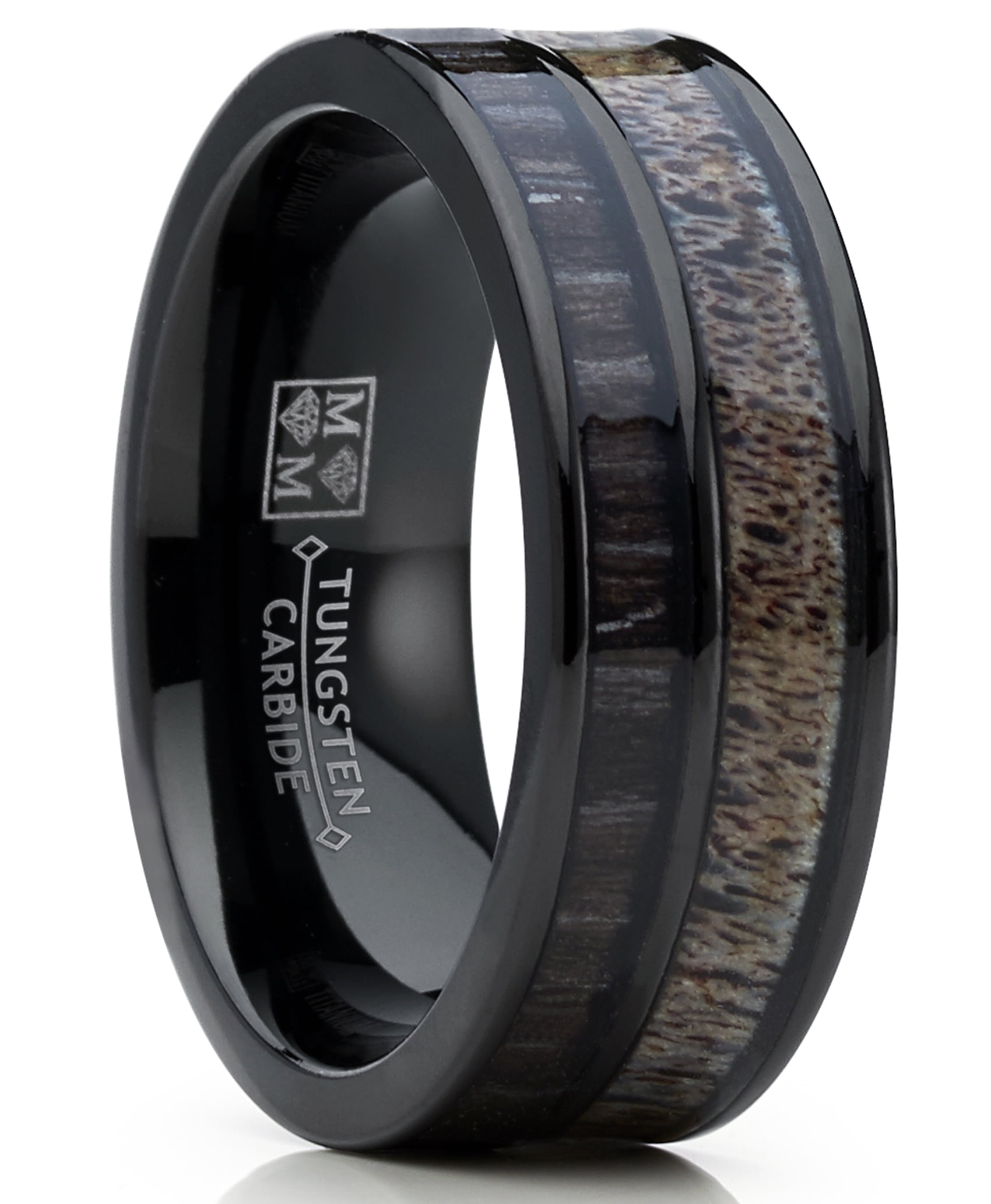 Metal Masters Mens Tungsten Ring Wedding Band Deer Antler Koa Wood ...