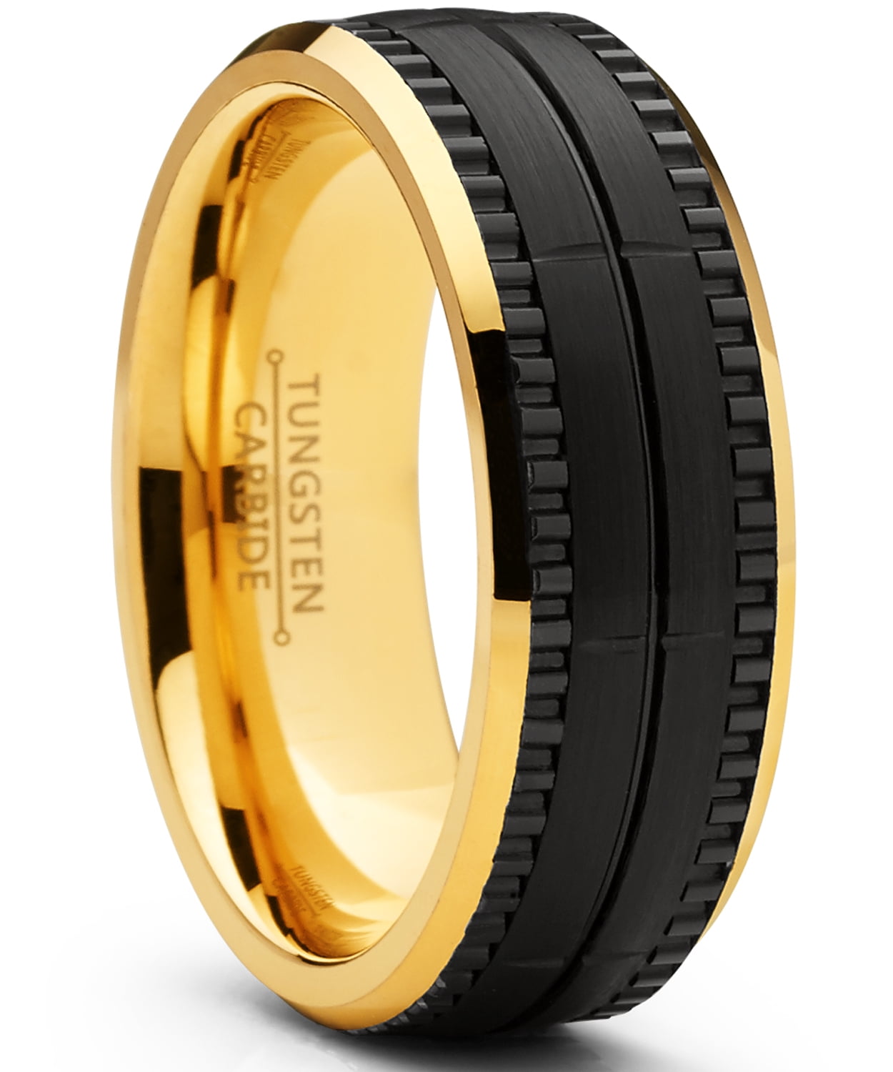 Metal Masters Mens Two-Tone Black Goldtone Textured Brushed Tungsten ...