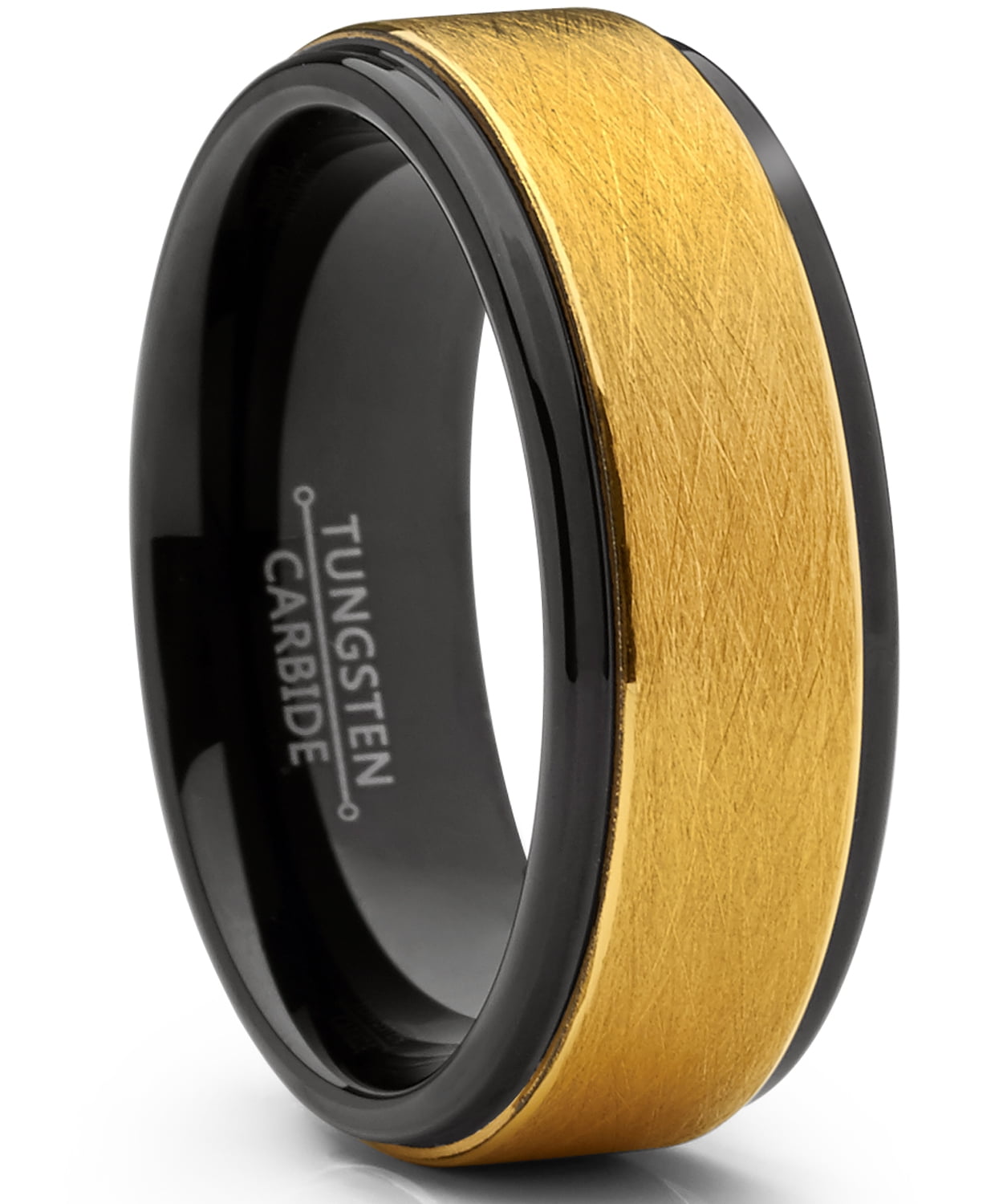 Metal Masters Mens Two-Tone Black Goldtone Textured Brushed Tungsten ...