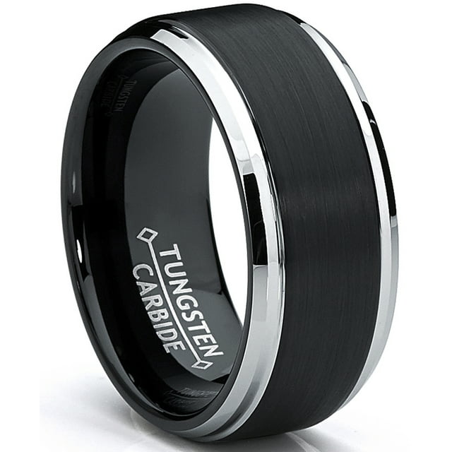 Metal Masters Mens Two-Tone Tungsten Ring Black Brushed Wedding Band 9mm - Walmart.com