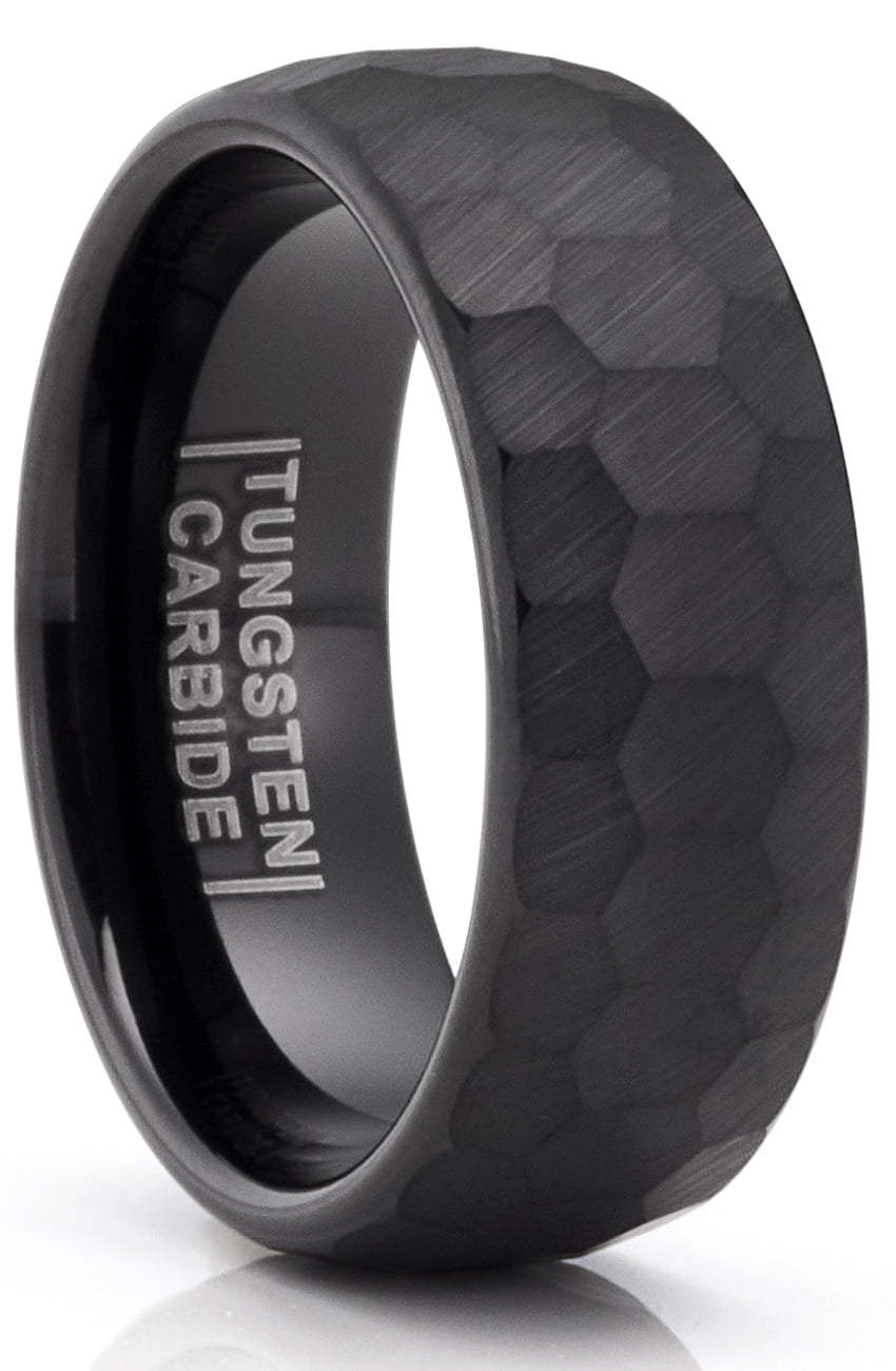 Metal Masters Mens Black Tungsten Wedding Band Hammered Promise ...