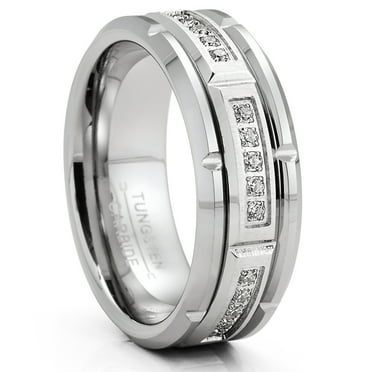 Metal Masters Mens Tungsten Carbide Hammered Black Wedding Band Eternity Engagement Ring Cubic ...