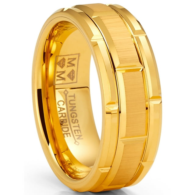 Metal Masters Mens Tungsten Carbide Brick Pattern Wedding Band Engagement Ring 8mm Goldtone ...