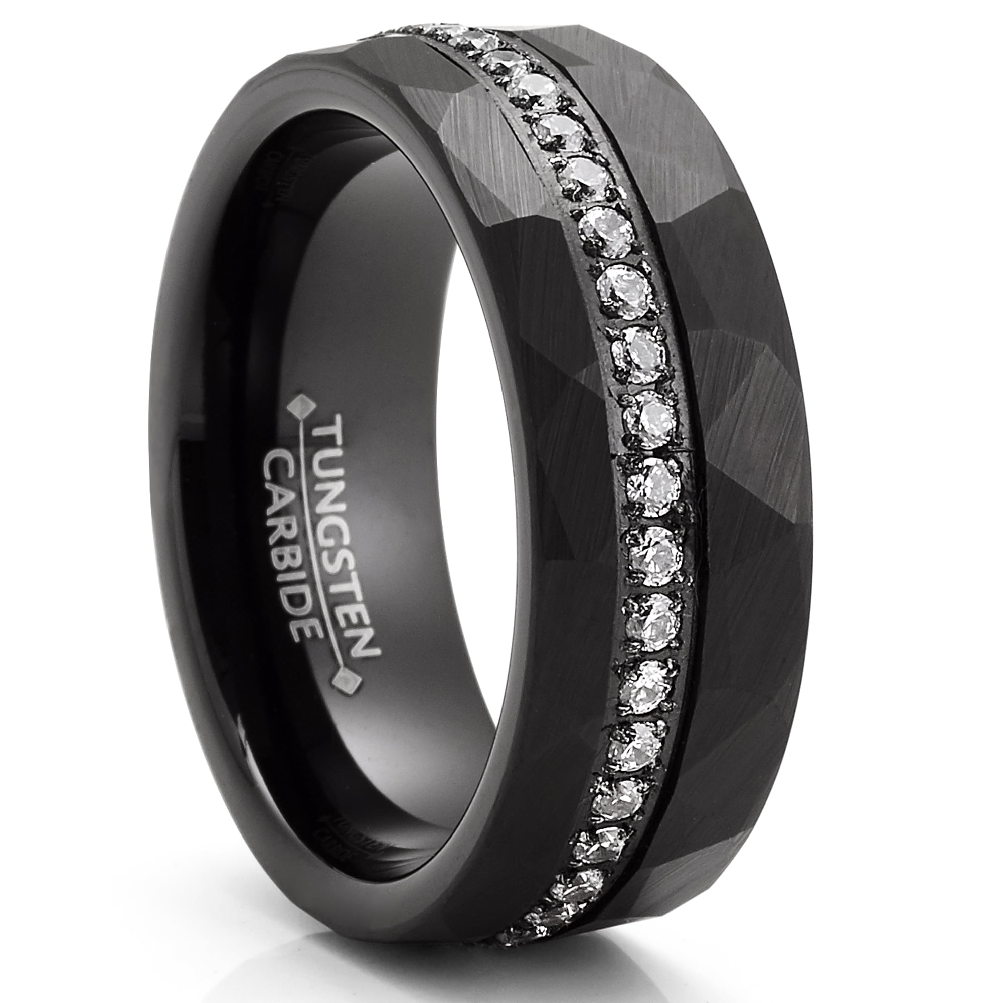 Metal Masters Mens Tungsten Carbide Hammered Black Wedding Band Eternity Engagement Ring Cubic ...
