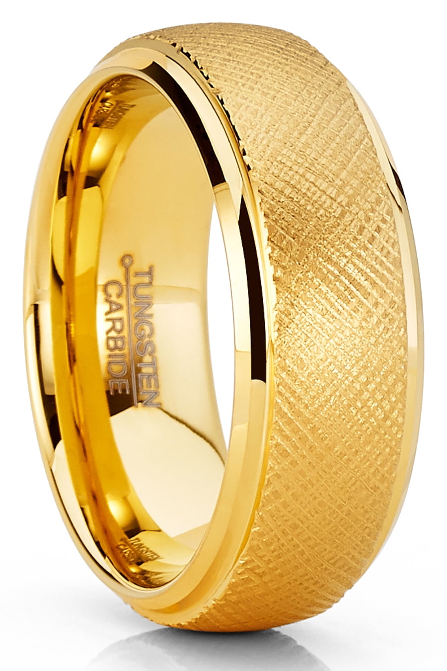 Metal Masters Mens Tungsten Carbide Ring, Goldtone Wedding Band, Dome Textured, Comfort-fit 8MM ...