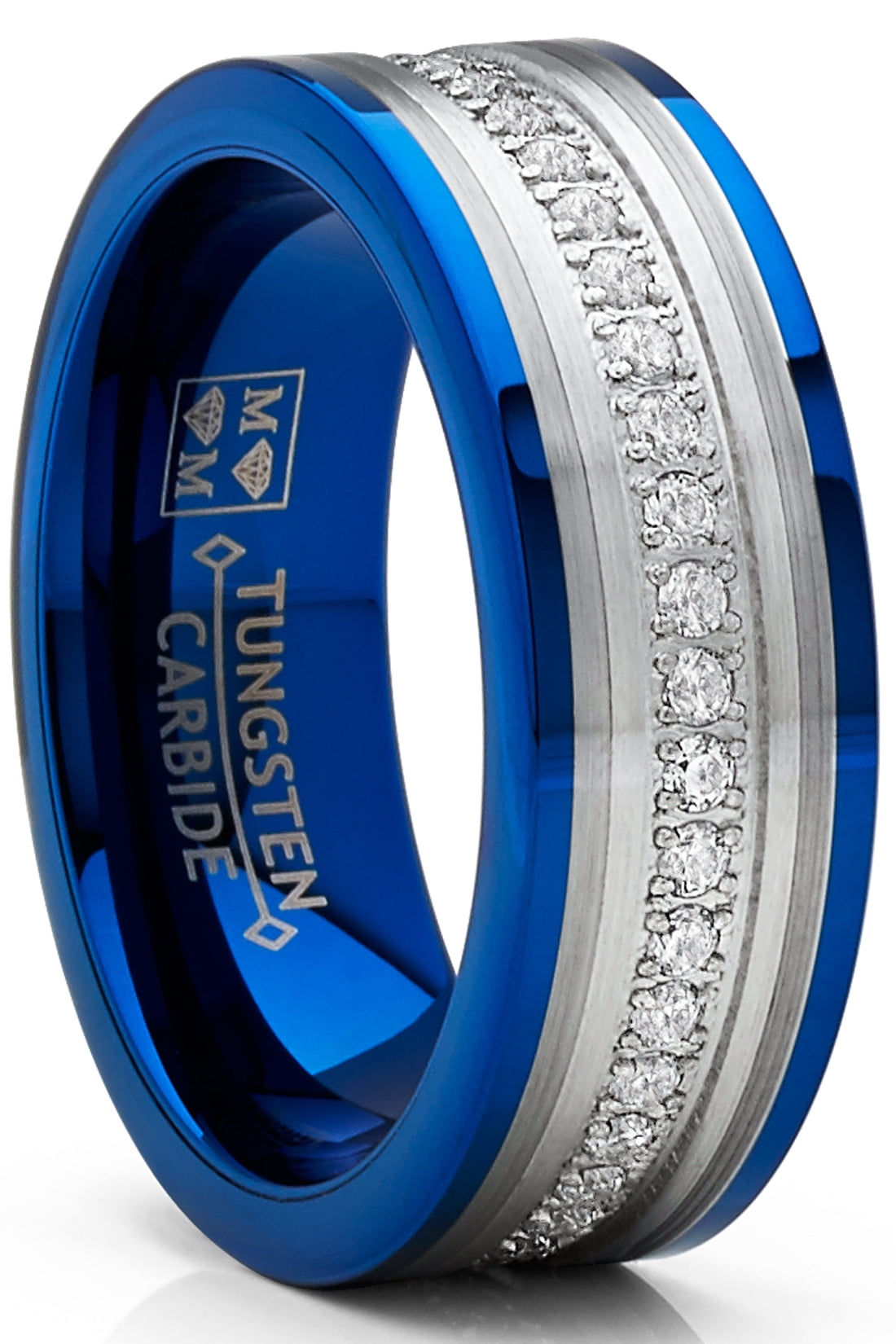 Metal Masters Mens Tungsten Wedding Band .5Ct Cubic-Zirconia Ring 8mm Comfort-Fit Blue - Walmart.com