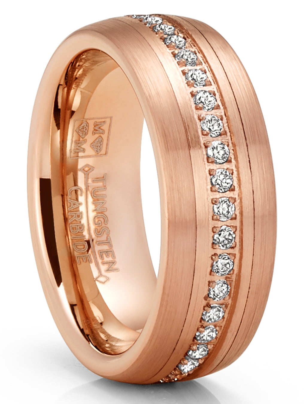Metal Masters Mens Rose Goldtone Eternity Tungsten Carbide Ring Dome ...