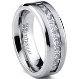 Metal Masters Men's 1Ct Titanium Wedding Band, Princess Cut Cubic ...