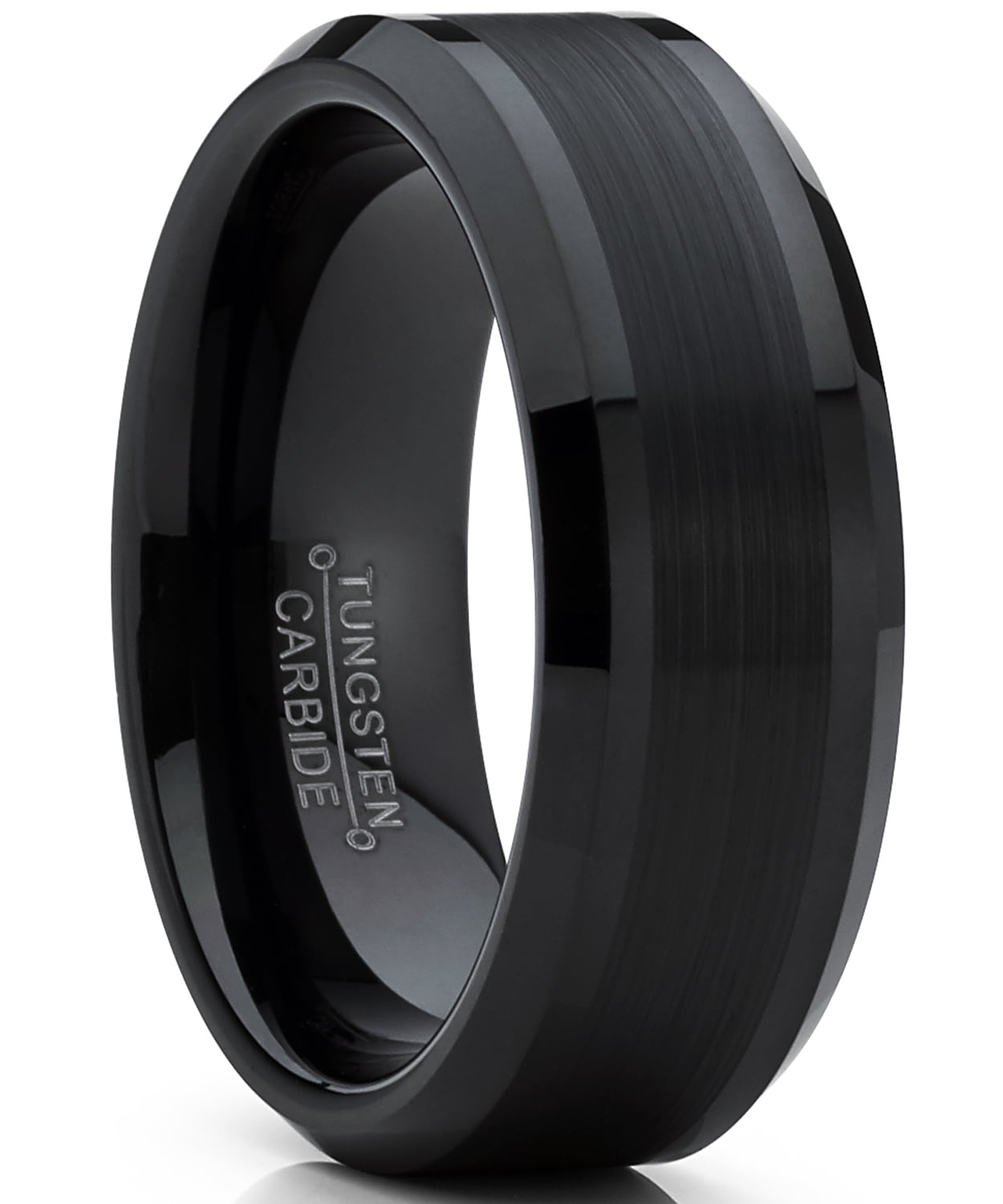 Metal Masters Tungsten Carbide Mens Black Brushed Center Wedding Band Engagement Ring 8mm ...