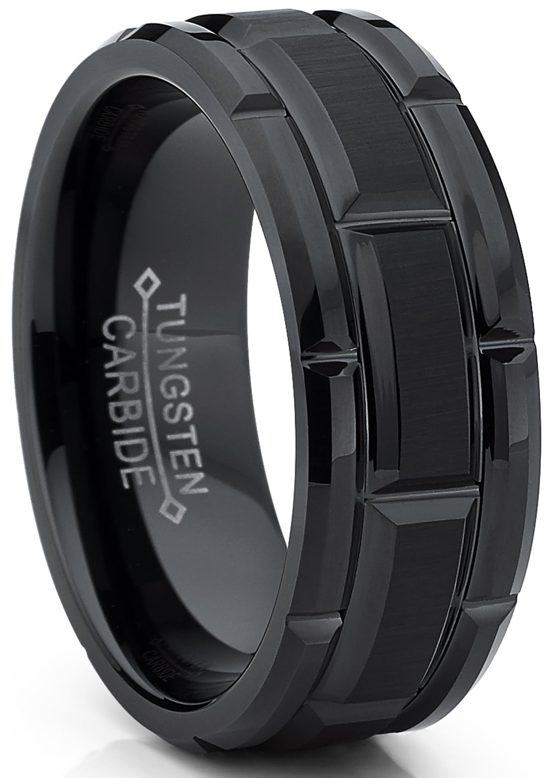 Metal Masters Tungsten Carbide Mens Black Brushed Grooved Wedding Band Engagement Ring Comfort ...