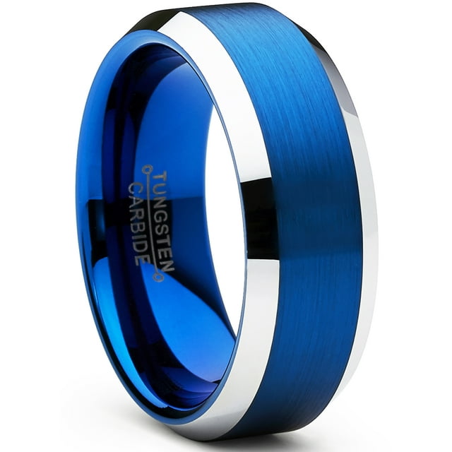 Metal Masters Tungsten Carbide Mens Brushed Wedding Band Blue Plated Engagement Ring 8mm Comfort ...