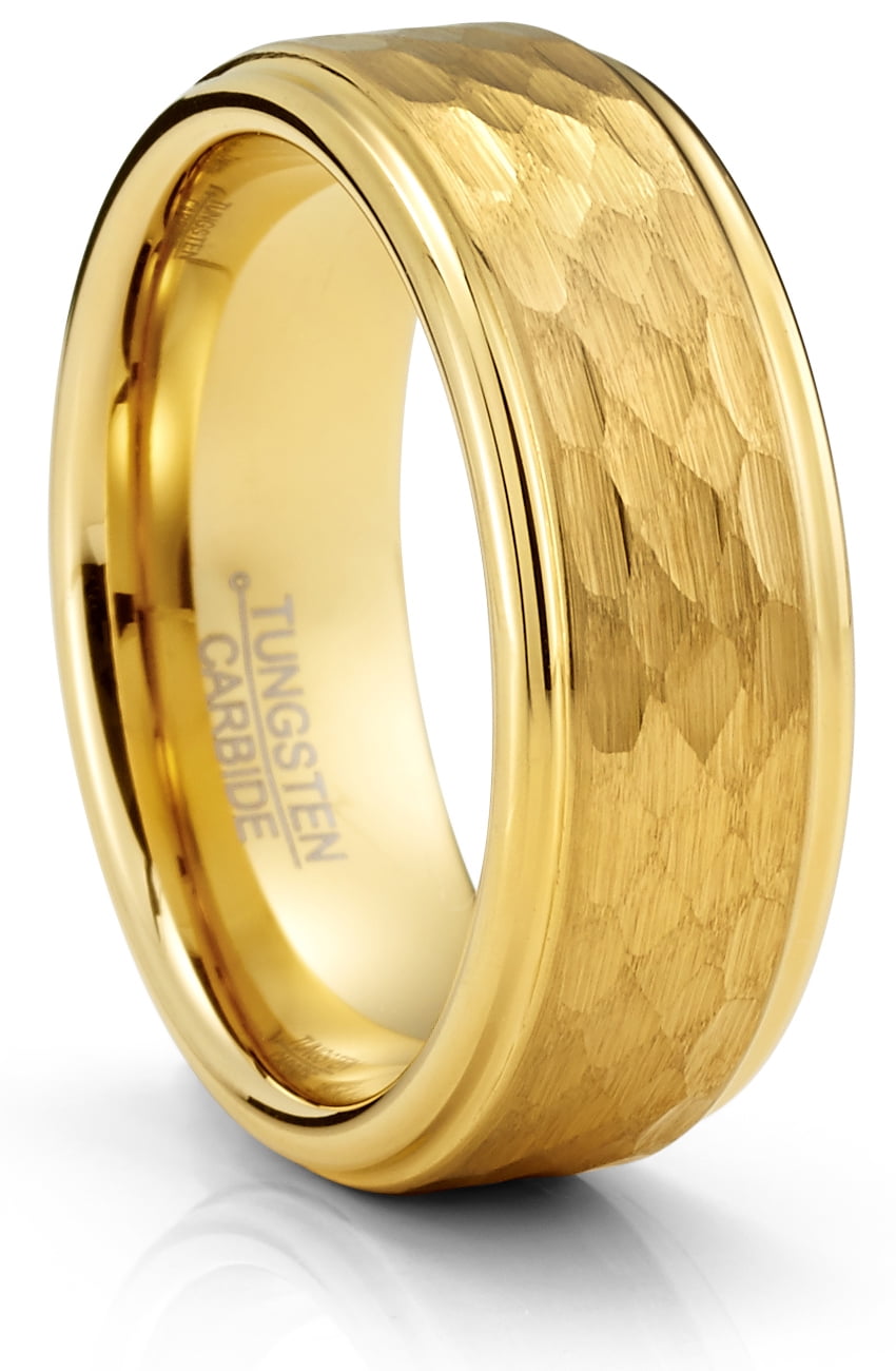 Metal Masters Tungsten Carbide Mens Ring Wedding Band Goldtone Hammered Center 8mm Comfort-Fit ...