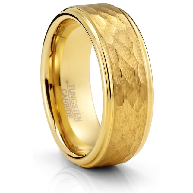 Metal Masters Tungsten Carbide Mens Ring Wedding Band Goldtone Hammered Center 8MM Comfort-Fit ...