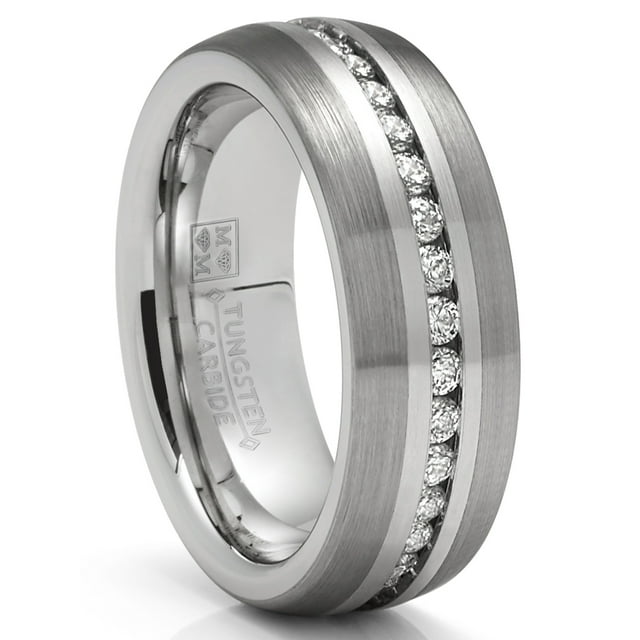 Metal Masters Tungsten Carbide Ring Eternity Wedding Band Dome Brushed CZ 8MM - Walmart.com