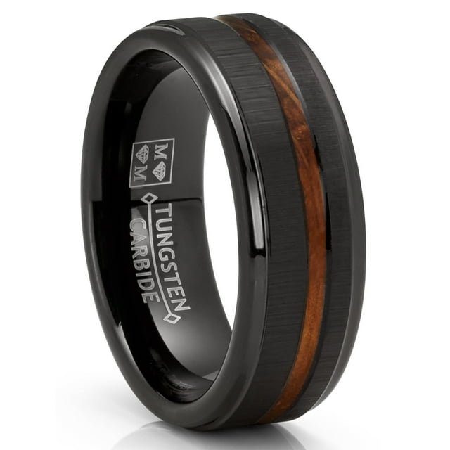 Metal Masters Mens Whiskey Barrel Oakwood Horizontal Brushed Tungsten Carbide Ring Wedding Band ...