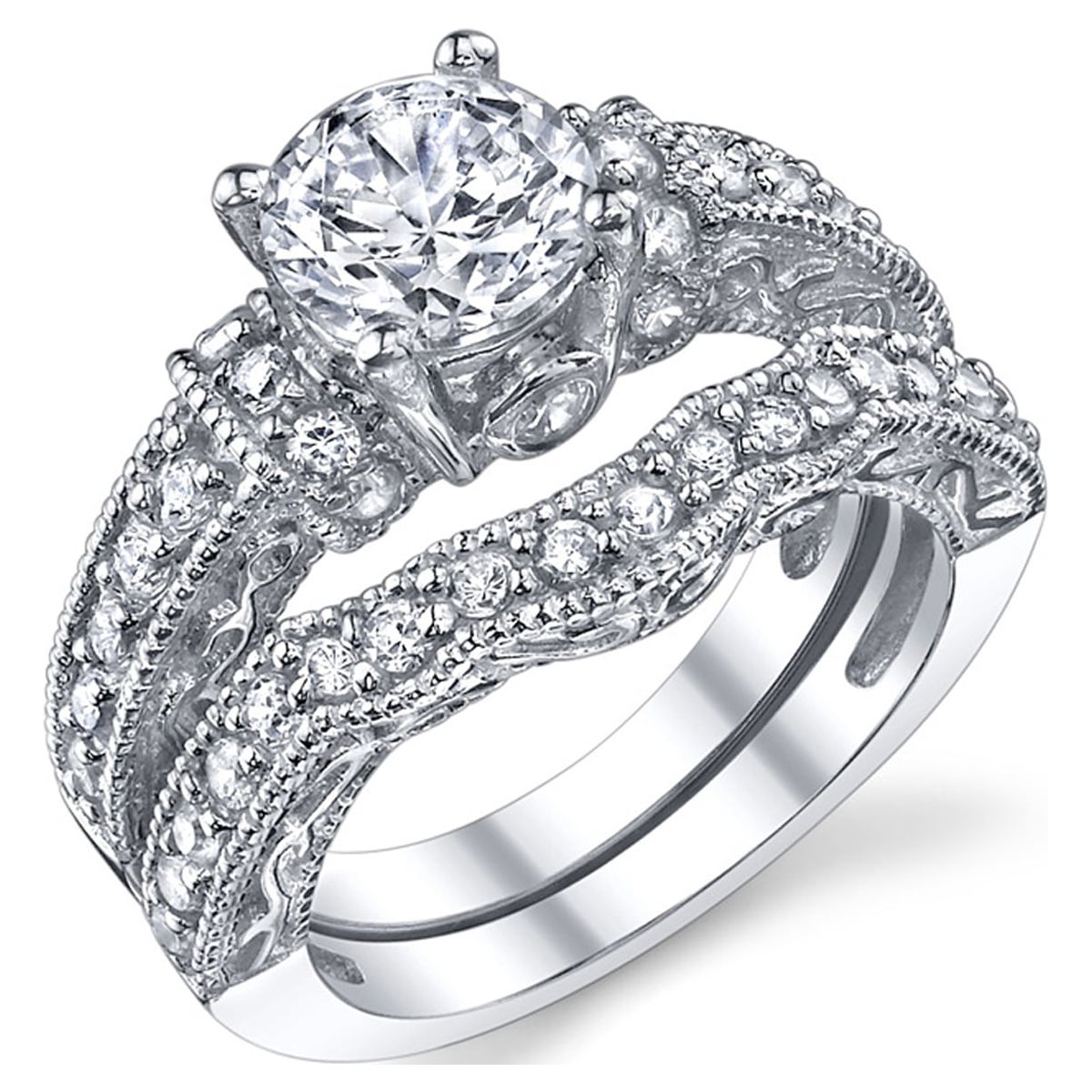 Sz 11 Sterling Silver 925 CZ Cubic Zirconia Infinity Wedding Engagement Ring Set - Walmart.com