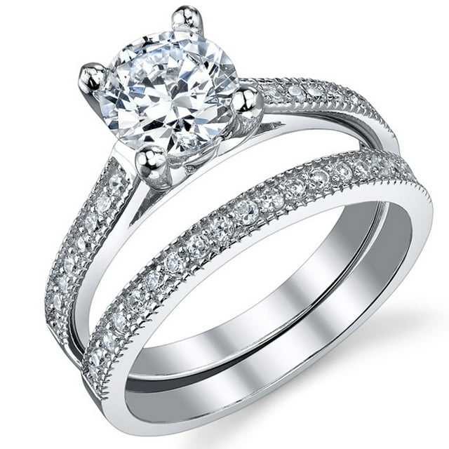 Metal Masters 1.25 Ct Sterling Silver 925 Women's Wedding Engagement Ring Set with Round Cubic ...