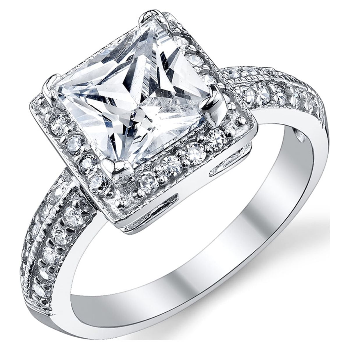 Metal Masters Womens 2Ct Princess Cut Cubic Zirconia Sterling Silver 925 Wedding Engagement Ring ...