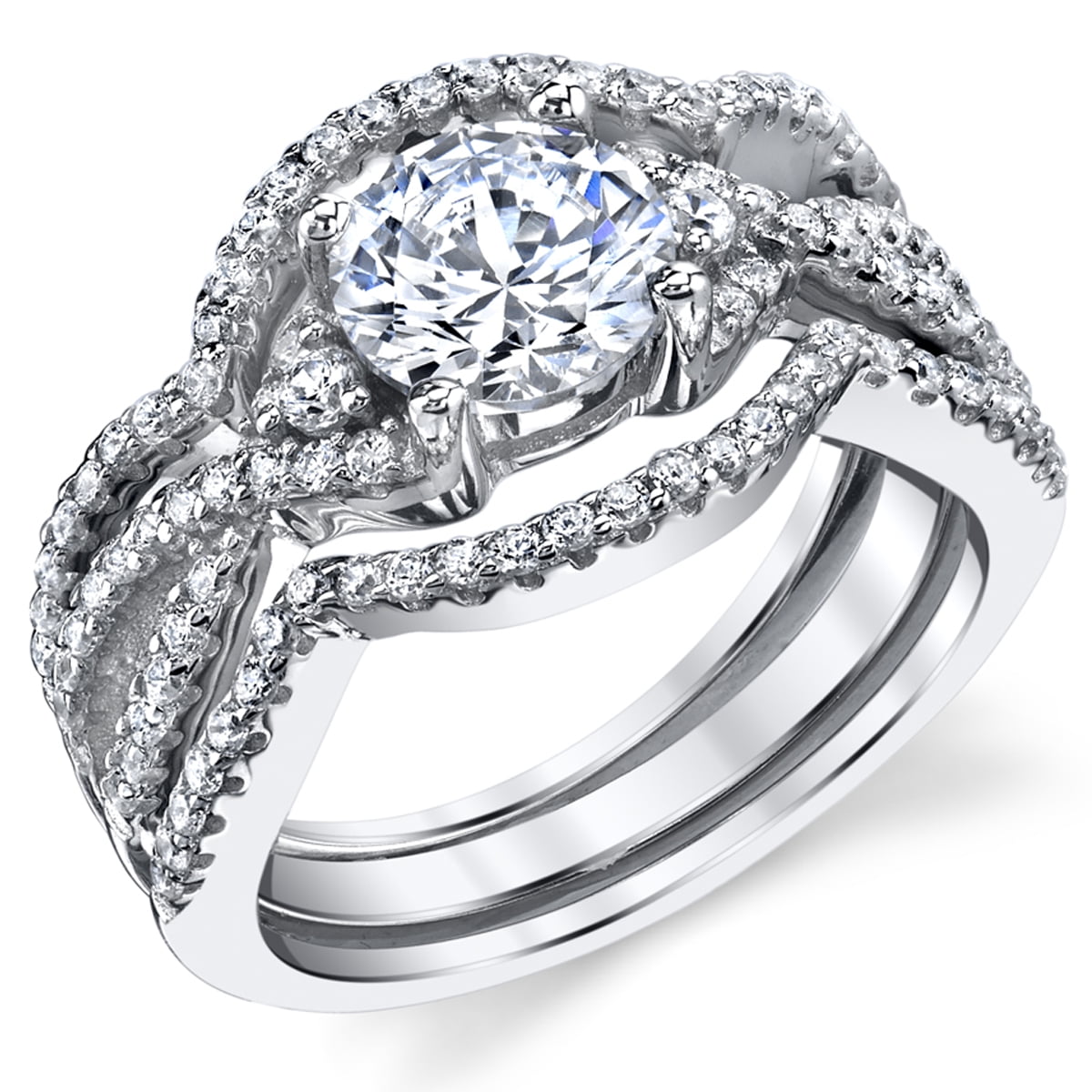 Metal Masters Womens 3Pc Sterling Silver Engagement Bridal Set 1.25Ct ...