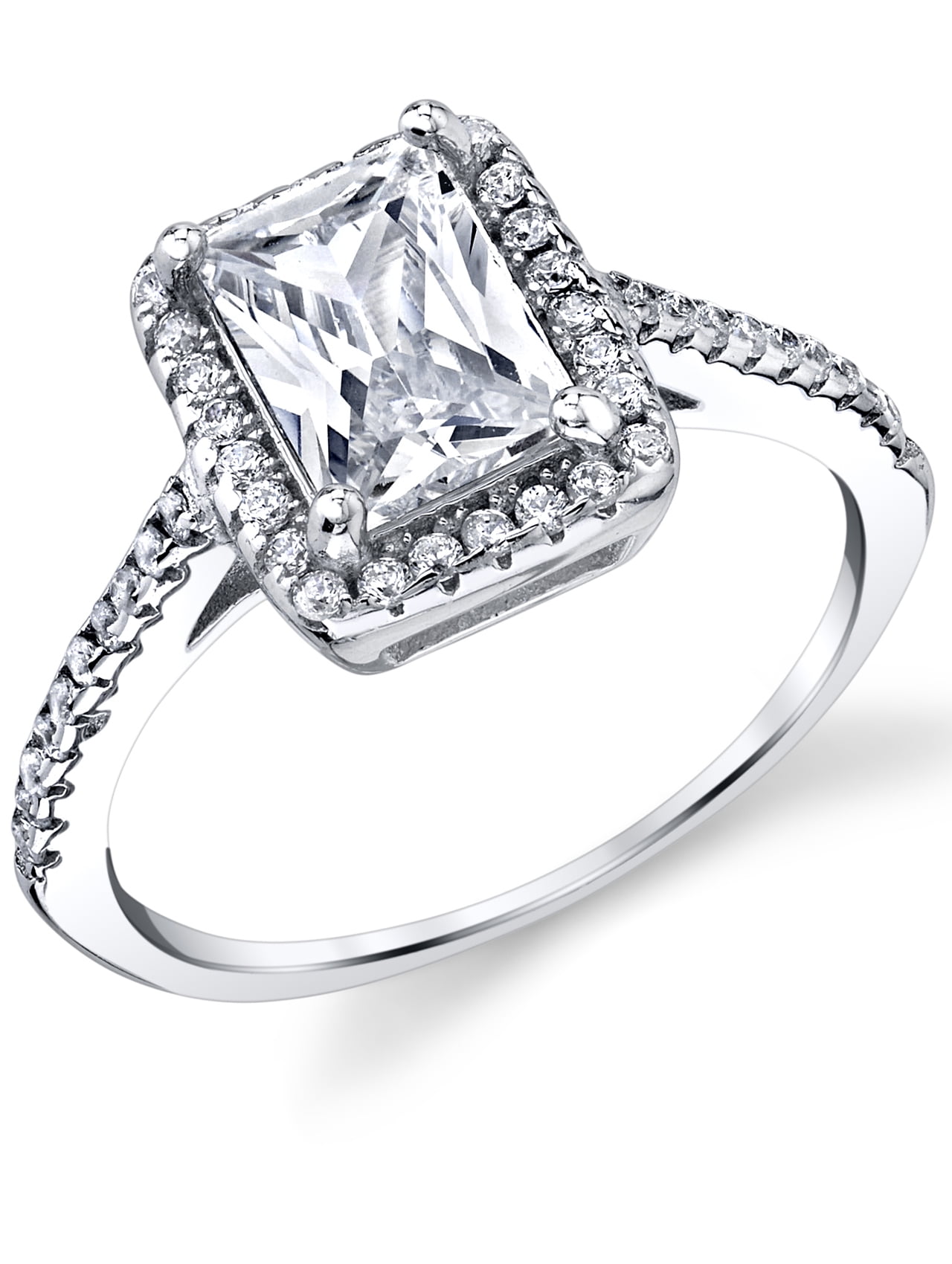 Metal Masters Womens Sterling Silver 925 1ct. Engagement Wedding Ring Radiant-Cut Cubic Zirconia ...