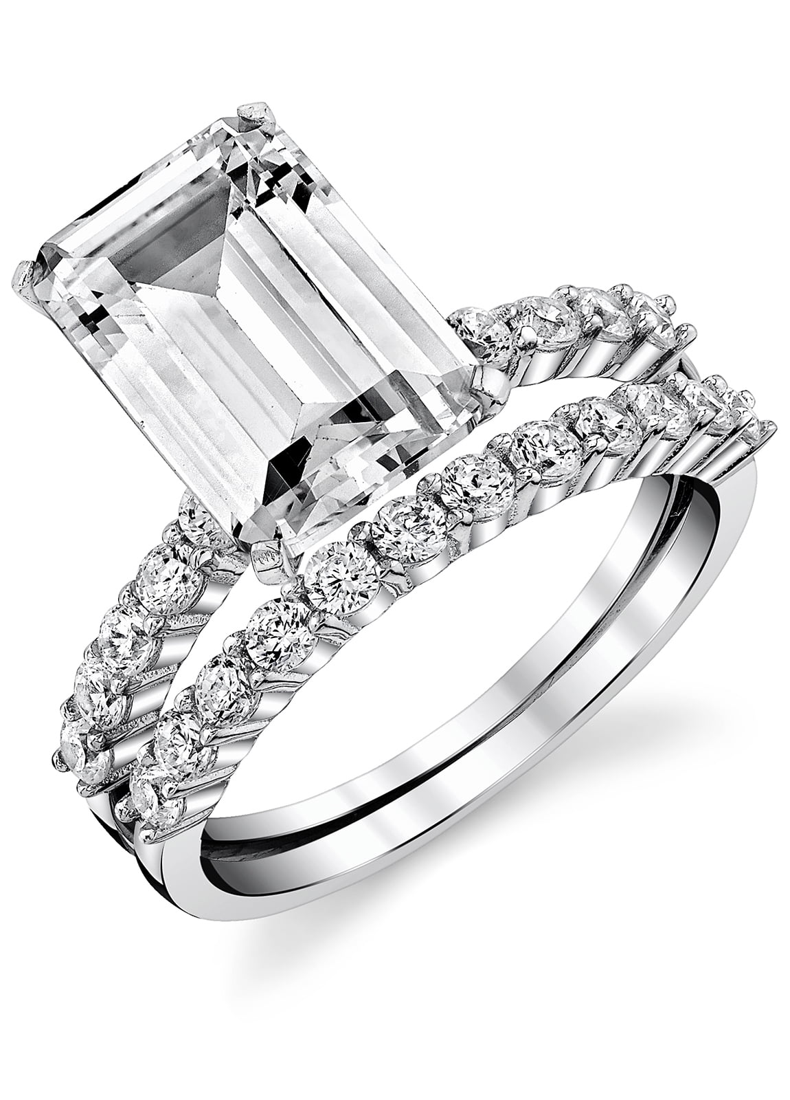 Metal Masters Womens Sterling Silver 925 Bridal Set Engagement Rings 4.5Ct Emerald Cubic ...