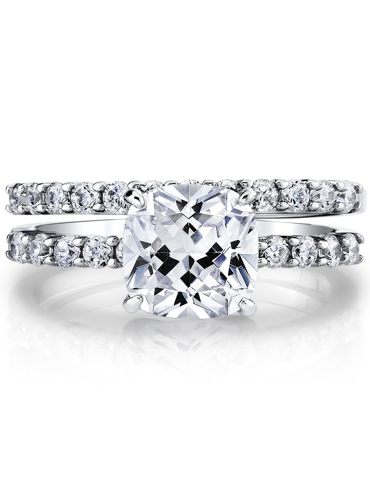 925 Sterling Silver Double Band Engagement Rings for Women Wedding Ring ...