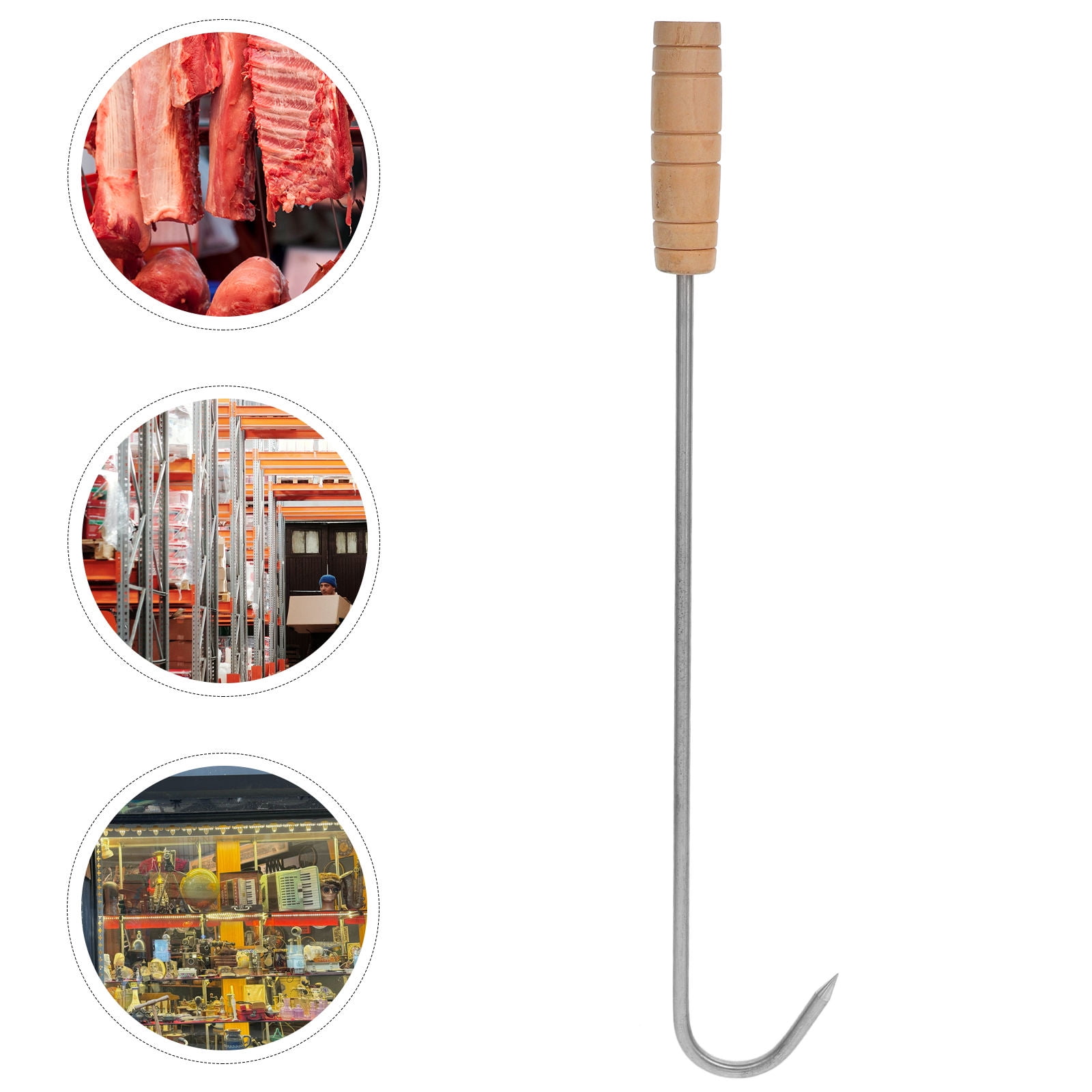 GOOHOCHY Stainless Steel Meat Hook Puller with Wood Handle for Outdoor ...