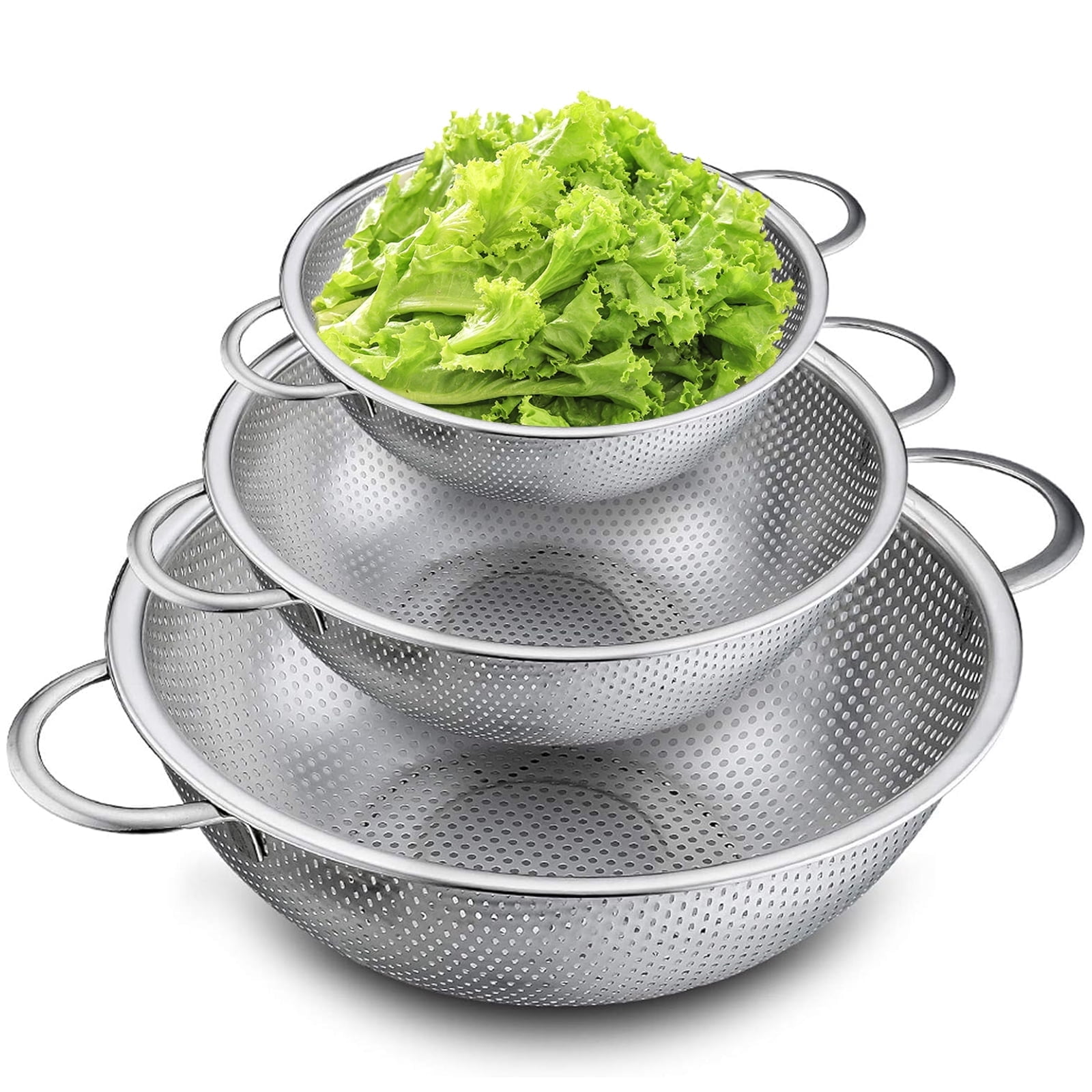 Kailwokk 3 Pcs Steel Strainer Set,Handle Micro-Perforated Colander ...