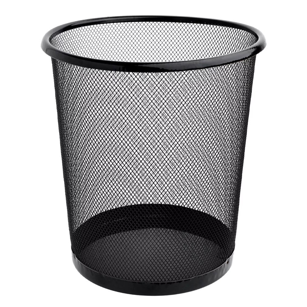 Metal Mesh Circular Waste Paper Bin for Office,Modern Black Trash Can ...