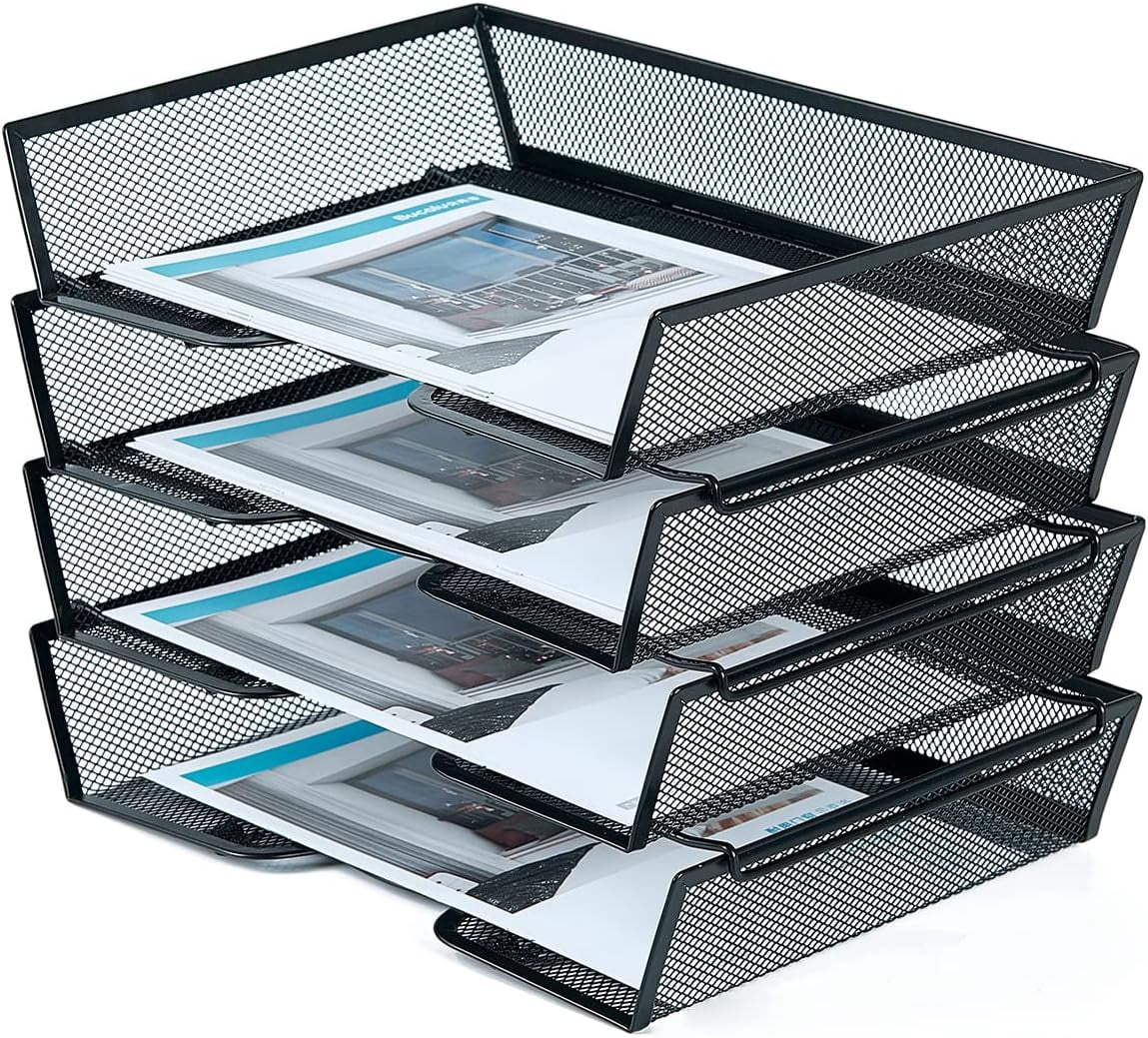 Metal Mesh Desk Organizer-Stackable Letter Trays for Office Supplies ...