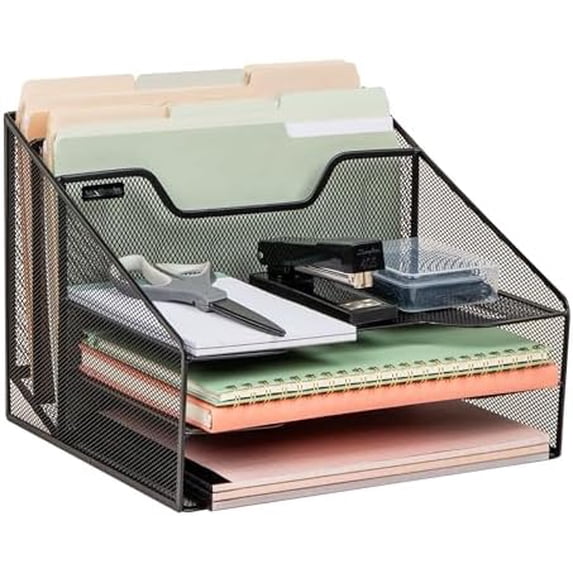 Metal Mesh Desktop File Organizer, 3-Tier Paper Tray with 5 ...