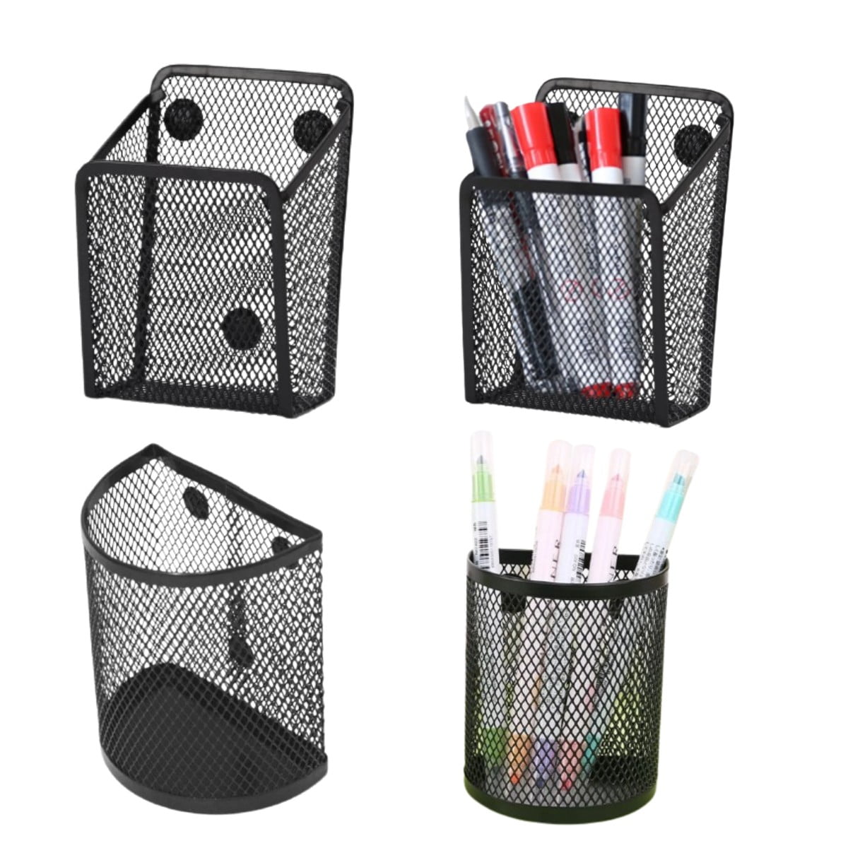 Metal Mesh Pen Holder, Magnetic Pencil Holder with Compartments, Pen ...