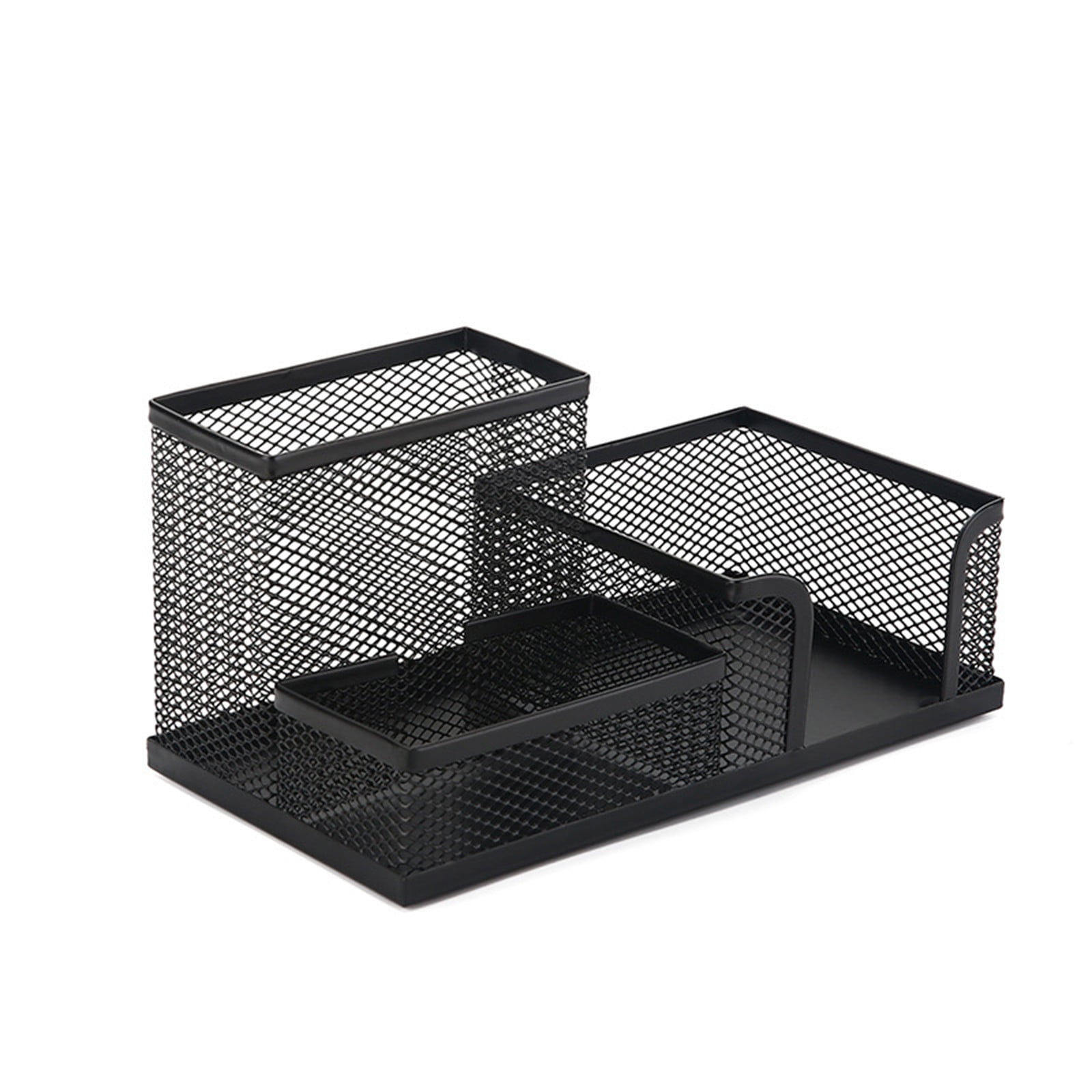 Metal Mesh Pen Holder Organizer - 3-Compartment Black Desk Office ...